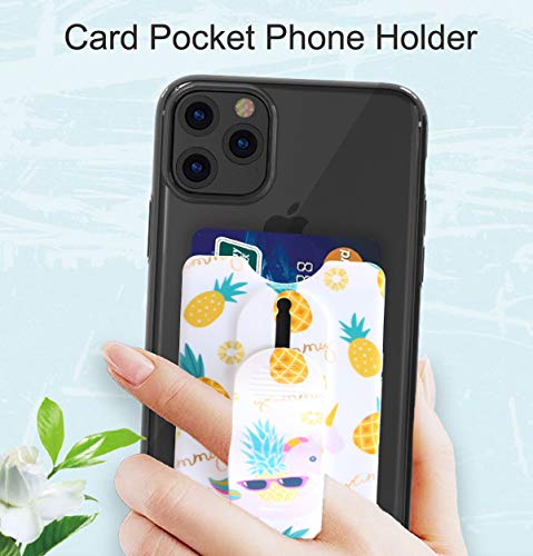 CHEAP SUNDAY Detachable Cell Phone Wallet Mobile Phone Kickstand Finger Grip Stand, Selfie and Hand-Free Wireless Charging Compatible for iPhone and Smartphones (Pineapple)