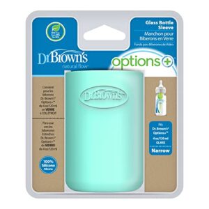 Dr. Brown’s Natural Flow Options+ Glass Baby Bottle Sleeves, 100% Silicone, 4 oz, Narrow, Mint