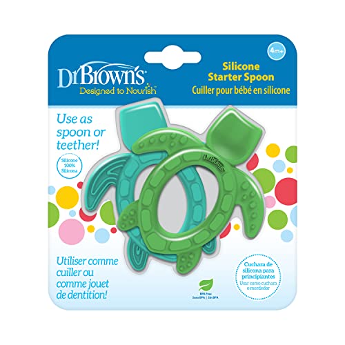 Dr. Brown's Silicone Starter Spoon and Teether for Babies and Infants, Turtles, 2 Pack, 4m+