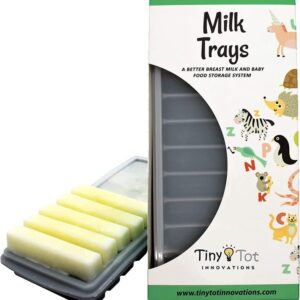 Breast Milk Freezer Storage Trays, 10-1oz Bars, 2 Silicone Tray Containers w/Leak Resistant Lids, Food Grade Silicone (Milk Trays)