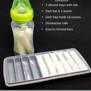 Breast Milk Freezer Storage Trays, 10-1oz Bars, 2 Silicone Tray Containers w/Leak Resistant Lids, Food Grade Silicone (Milk Trays)