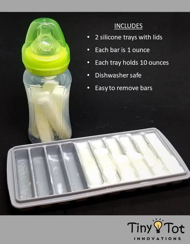 Breast Milk Freezer Storage Trays, 10-1oz Bars, 2 Silicone Tray Containers w/Leak Resistant Lids, Food Grade Silicone (Milk Trays)