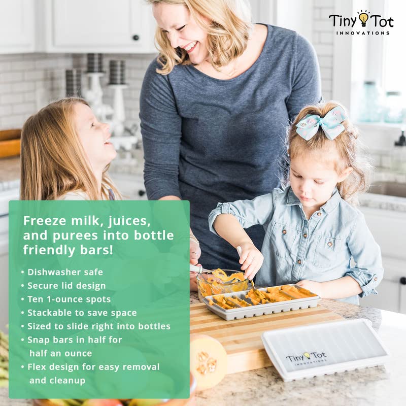 Breast Milk Freezer Storage Trays, 10-1oz Bars, 2 Silicone Tray Containers w/Leak Resistant Lids, Food Grade Silicone (Milk Trays)