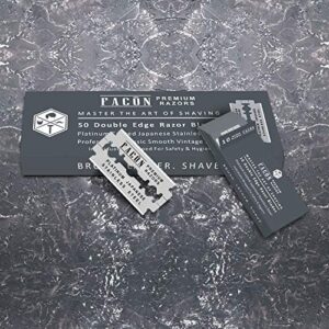 50 Facón Platinum Japanese Stainless Steel Double Edge Razor Blades for Safety Razor - Close Smooth Shaving Experience - 200+ Shaves