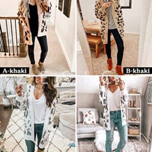 ZESICA Women's 2023 Fall Winter Long Sleeves Open Front Leopard Print Knitted Sweater Cardigan Coat Outwear,Pumpkin,Medium