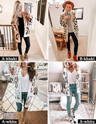 ZESICA Women's 2023 Fall Winter Long Sleeves Open Front Leopard Print Knitted Sweater Cardigan Coat Outwear,Pumpkin,Medium