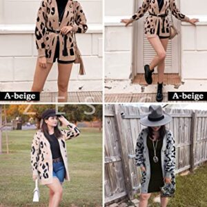 ZESICA Women's 2023 Fall Winter Long Sleeves Open Front Leopard Print Knitted Sweater Cardigan Coat Outwear,Pumpkin,Medium