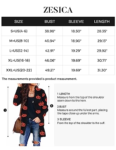 ZESICA Women's 2023 Fall Winter Long Sleeves Open Front Leopard Print Knitted Sweater Cardigan Coat Outwear,Pumpkin,Medium