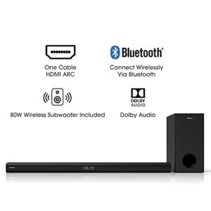 Hisense HS218 2.1ch Sound Bar with Wireless Subwoofer, 200W, Powered by Dolby Audio, Roku TV ready, Bluetooth, HDMI ARC/Optical/AUX/USB, 3 EQ Modes