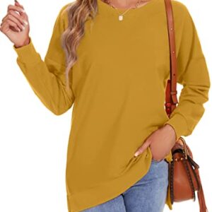 Custer's Night Women's Long Sleeve Sweatshirts Side Split Loose Casual Pullover Tunic Tops (Yellow, L)