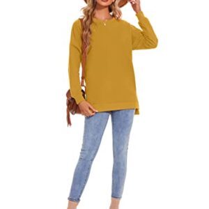 Custer's Night Women's Long Sleeve Sweatshirts Side Split Loose Casual Pullover Tunic Tops (Yellow, L)