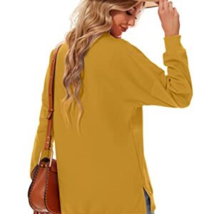 Custer's Night Women's Long Sleeve Sweatshirts Side Split Loose Casual Pullover Tunic Tops (Yellow, L)