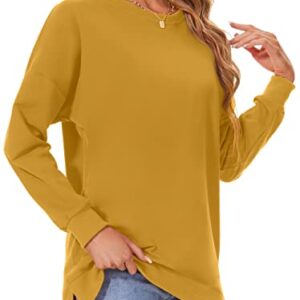 Custer's Night Women's Long Sleeve Sweatshirts Side Split Loose Casual Pullover Tunic Tops (Yellow, L)