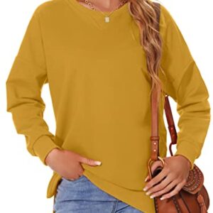 Custer's Night Women's Long Sleeve Sweatshirts Side Split Loose Casual Pullover Tunic Tops (Yellow, L)