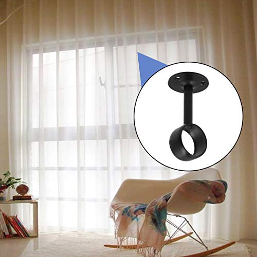 Kyuionty 4Pcs Shower Curtain Closet Rod Holder 32mm/1-1/4 Inch Ceiling Mount Pipe Flange Socket, Stainless Steel Curtain Rod Brackets Matte Black