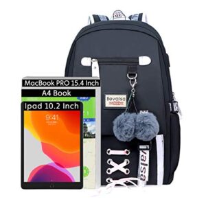 Bevalsa School Backpack for Girls, Girls Backpack with Pen Bag, Bookbag for Girls Kids Elementary Middle High School Student 20L Casual Daypack Children Schoolbag with USB Charging Port (Black)