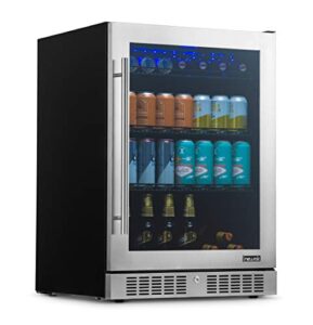 newair large beverage refrigerator cooler with 224 can capacity - mini bar beer fridge with led lights - adjustable/removable shelves and bottom key lock - cools to 37f - stainless steel