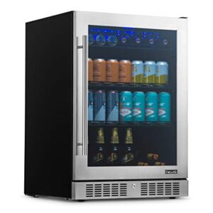 NewAir Large Beverage Refrigerator Cooler with 224 Can Capacity - Mini Bar Beer Fridge with LED Lights - Adjustable/Removable Shelves And Bottom Key Lock - Cools to 37F - Stainless Steel