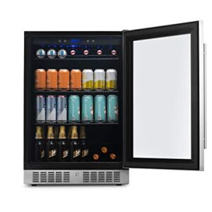 NewAir Large Beverage Refrigerator Cooler with 224 Can Capacity - Mini Bar Beer Fridge with LED Lights - Adjustable/Removable Shelves And Bottom Key Lock - Cools to 37F - Stainless Steel