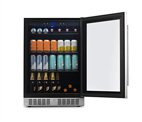 NewAir Large Beverage Refrigerator Cooler with 224 Can Capacity - Mini Bar Beer Fridge with LED Lights - Adjustable/Removable Shelves And Bottom Key Lock - Cools to 37F - Stainless Steel