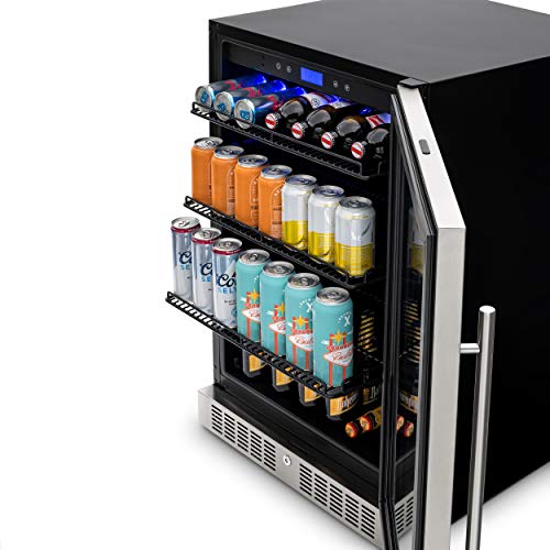 NewAir Large Beverage Refrigerator Cooler with 224 Can Capacity - Mini Bar Beer Fridge with LED Lights - Adjustable/Removable Shelves And Bottom Key Lock - Cools to 37F - Stainless Steel