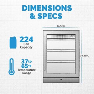 NewAir Large Beverage Refrigerator Cooler with 224 Can Capacity - Mini Bar Beer Fridge with LED Lights - Adjustable/Removable Shelves And Bottom Key Lock - Cools to 37F - Stainless Steel