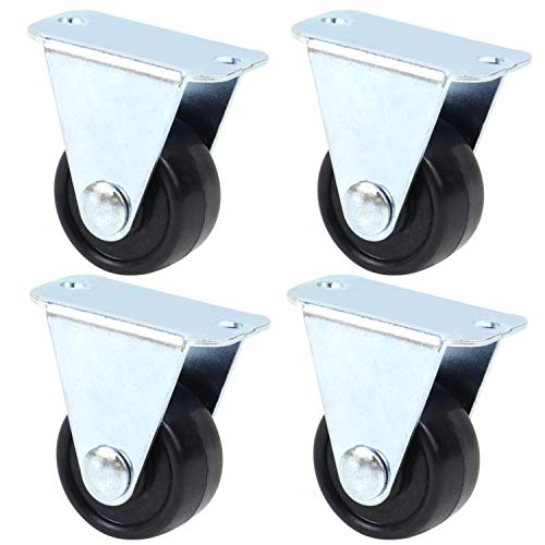 Framendino, 4 Pack 1 Inch Rubber Caster Single Wheels Heavy Duty Rigid Non-Swivel Top Plate Fixed Casters