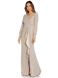 adrianna papell women's metallic jersey dress, champagne, 6