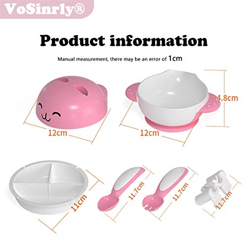 VoSinrly Baby Mate Suction Bowl for Toddlers with Fork & Spoon Set - Toddler Bowls with Suction and Lid - BPA Free Baby Feeding Set - Great Gift for Baby Birthdays & Preschool Graduations (Pink)