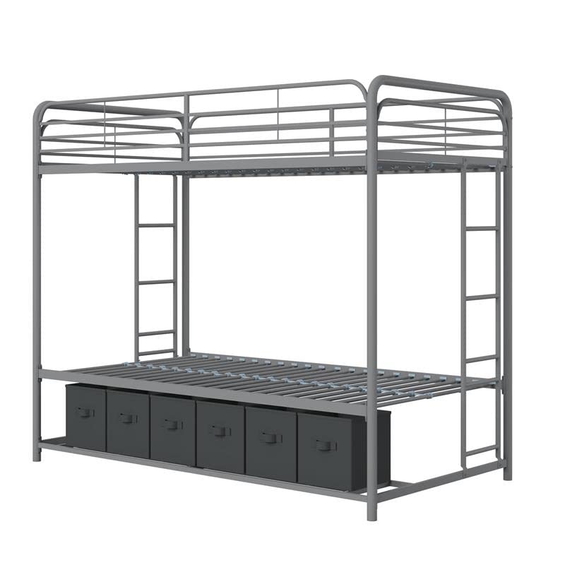 DHP Bonnie Twin Bed with Storage Bins Bunk, Silver