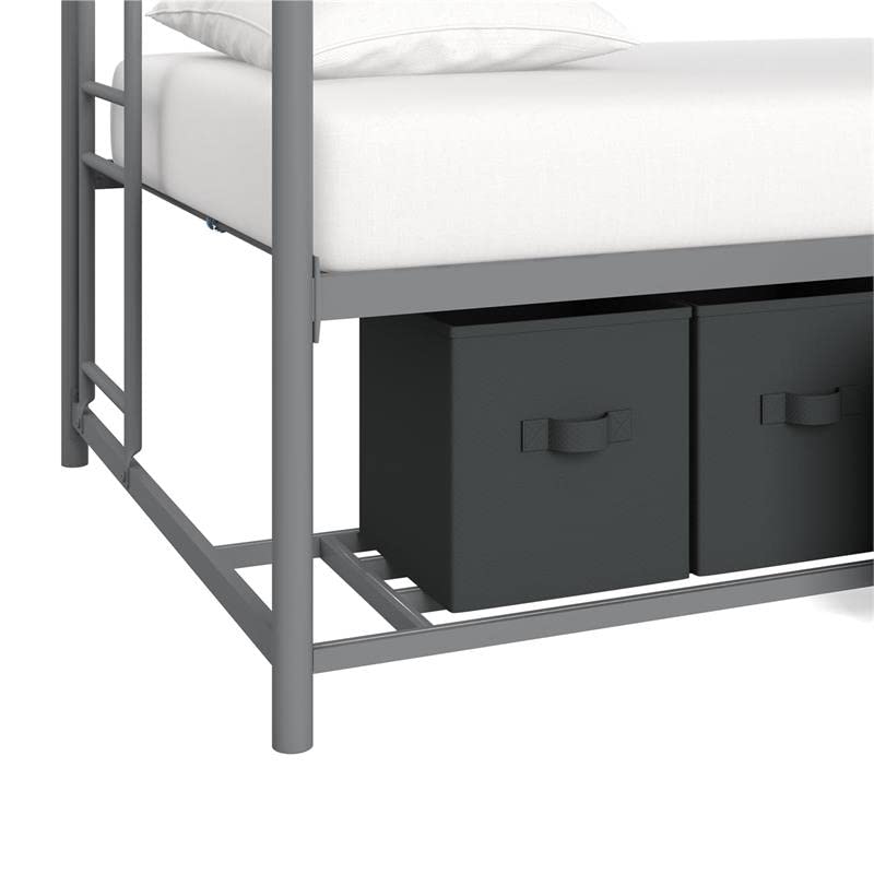 DHP Bonnie Twin Bed with Storage Bins Bunk, Silver