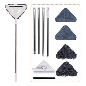 wall cleaner with long handle - 75in ceiling mop wall and baseboard cleaning tools with extension pole, triangle rotatable adjustable wall duster scrubber for painted walls window(4 replacement pads)