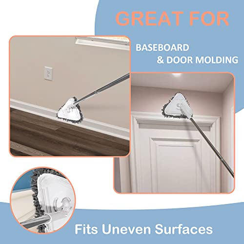 Wall Cleaner with Long Handle - 75in Ceiling Mop Wall and Baseboard Cleaning Tools with Extension Pole, Triangle Rotatable Adjustable Wall Duster Scrubber for Painted Walls Window(4 Replacement Pads)