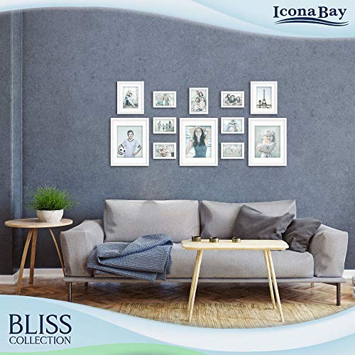 Icona Bay 8x10 White Picture Frame with Removable Mat for 5x7 Photo, Modern Style Wood Composite Frame, Table Top or Wall Mount, Bliss Collection