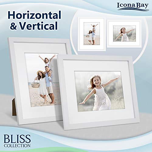 Icona Bay 8x10 White Picture Frame with Removable Mat for 5x7 Photo, Modern Style Wood Composite Frame, Table Top or Wall Mount, Bliss Collection