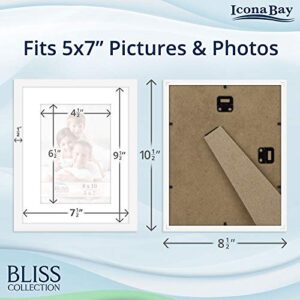 Icona Bay 8x10 White Picture Frame with Removable Mat for 5x7 Photo, Modern Style Wood Composite Frame, Table Top or Wall Mount, Bliss Collection