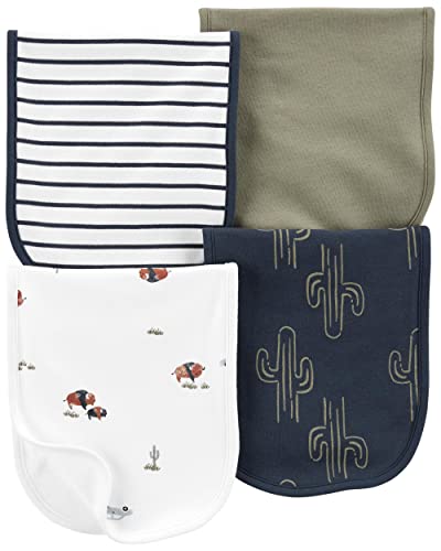 Carter's Baby Boys 4 Pack Cotton Burp Cloths (Blue/Heather/Stripes)