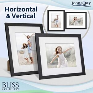 Icona Bay 8x10 Black Picture Frame with Removable Mat for 5x7 Photo, Modern Style Wood Composite Frame, Table Top or Wall Mount, Bliss Collection