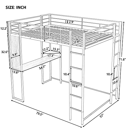 Harper & Bright Designs Full Size Metal Loft Bed with Desk and Shelves, for Kids Teens Adults (Black)