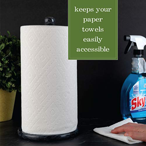 Homeries Marble Paper Towel Holder – Deluxe Upright Towel Dispenser for Kitchen Countertop, Cabinet & Bathrooms – Non Steel & Non Plastic Design – Heavy Duty, Solid Standup Paper Towel Holders