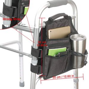 Side Walker Bags,Walker Organizer Pounch for Rollator and Folding Walkers,Walker Side Accessories for Elderly, Seniors, Handicap, Disabled (Double Sided) (Black)