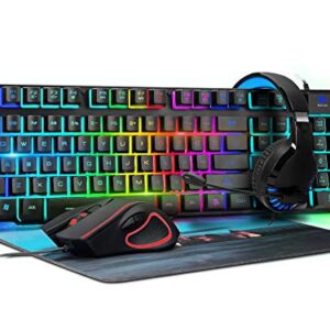 Gaming Keyboard Mouse and Headset with mic Combo USB Wired RGB Backlit Gamer Bundle Compatible with PC Windows 7/8/10/11 Xbox one PS4 PS5(Black)