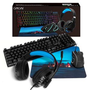 Gaming Keyboard Mouse and Headset with mic Combo USB Wired RGB Backlit Gamer Bundle Compatible with PC Windows 7/8/10/11 Xbox one PS4 PS5(Black)