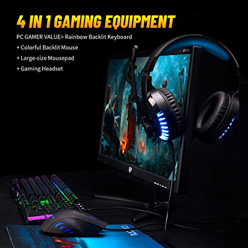 Gaming Keyboard Mouse and Headset with mic Combo USB Wired RGB Backlit Gamer Bundle Compatible with PC Windows 7/8/10/11 Xbox one PS4 PS5(Black)