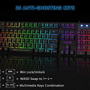 Gaming Keyboard Mouse and Headset with mic Combo USB Wired RGB Backlit Gamer Bundle Compatible with PC Windows 7/8/10/11 Xbox one PS4 PS5(Black)