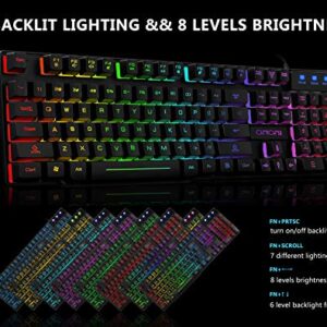 Gaming Keyboard Mouse and Headset with mic Combo USB Wired RGB Backlit Gamer Bundle Compatible with PC Windows 7/8/10/11 Xbox one PS4 PS5(Black)