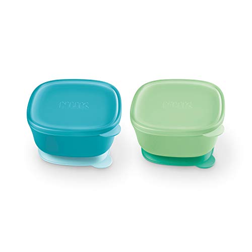 NUK Suction Bowl and Lid, Assorted Colors, 2 Pack, 6+ Months