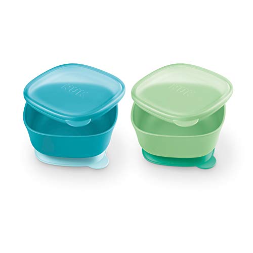 NUK Suction Bowl and Lid, Assorted Colors, 2 Pack, 6+ Months