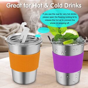 Stainless Steel Kids Cups, 6 Pack 12oz Spill Proof Kids Tumbler with Lid and Straw, Unbreakable Baby Water Drinking Glasses, Reusable BPA-Free Metal Smoothie Sippy Mug for Toddler Child Adult Outdoor