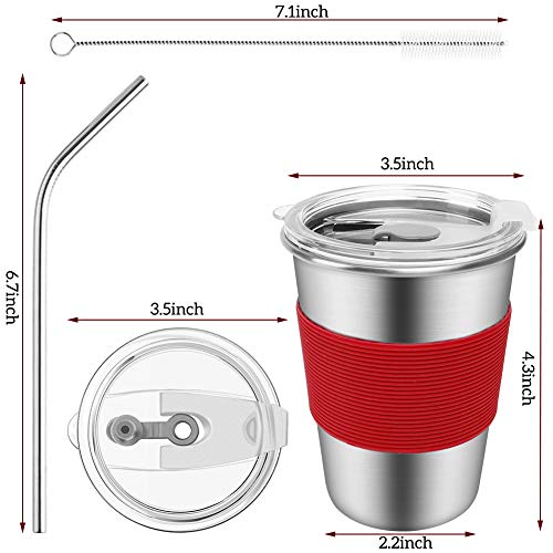 Stainless Steel Kids Cups, 6 Pack 12oz Spill Proof Kids Tumbler with Lid and Straw, Unbreakable Baby Water Drinking Glasses, Reusable BPA-Free Metal Smoothie Sippy Mug for Toddler Child Adult Outdoor